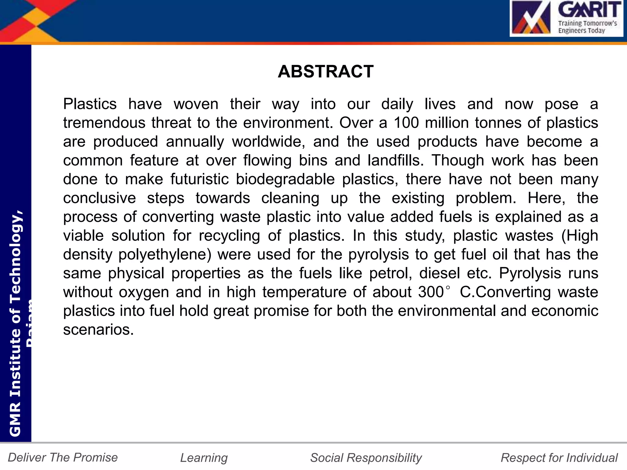 Bio fuel from Plastic Waste | PPTX