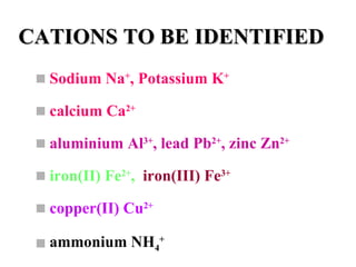 Ppt3 Tests For Cations | PPT