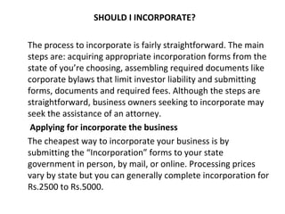SHOULD I INCORPORATE? | PPT