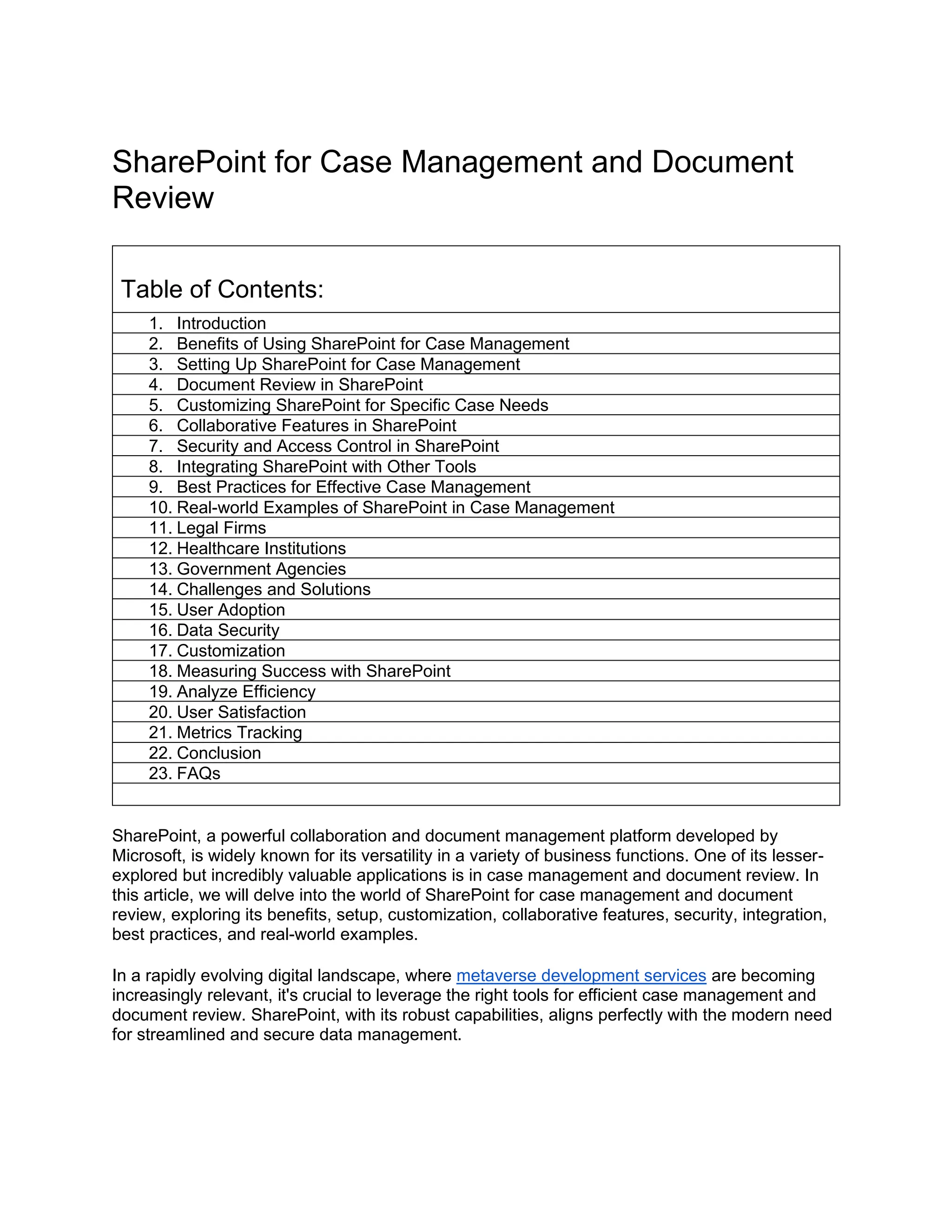 SharePoint for Case Management and Document Review | PDF