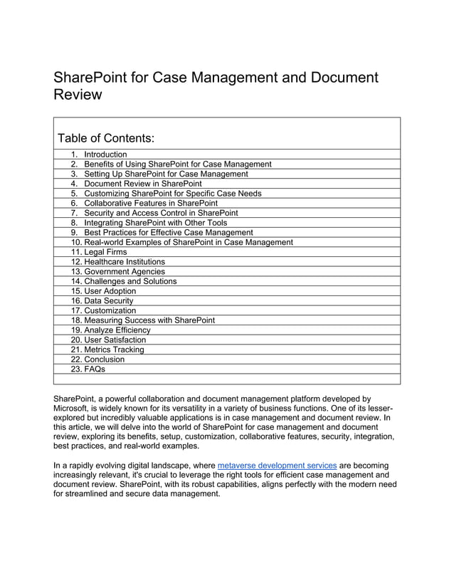 SharePoint for Case Management and Document Review | PDF
