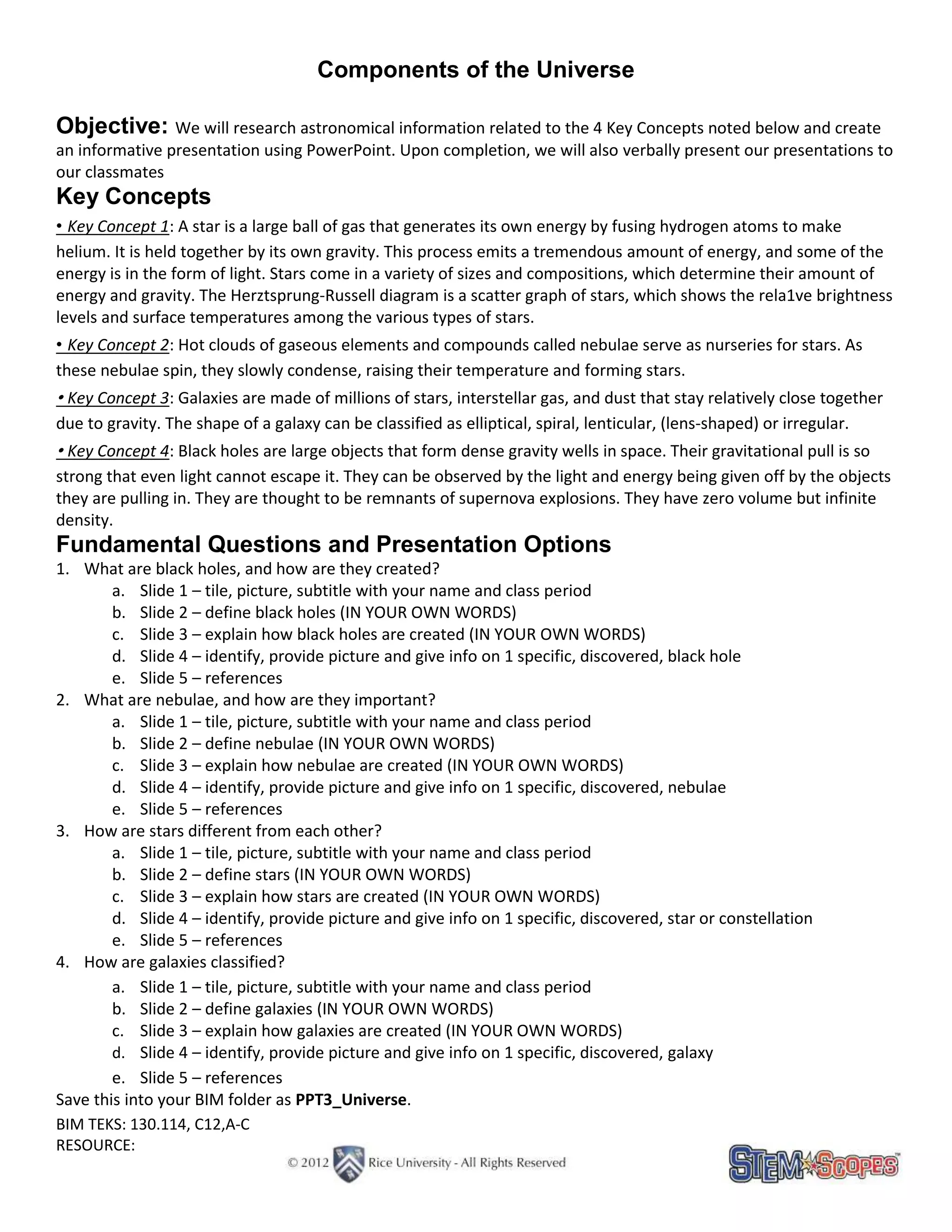 Ppt3 components of the universe | DOCX | Space and Astronomy | Science