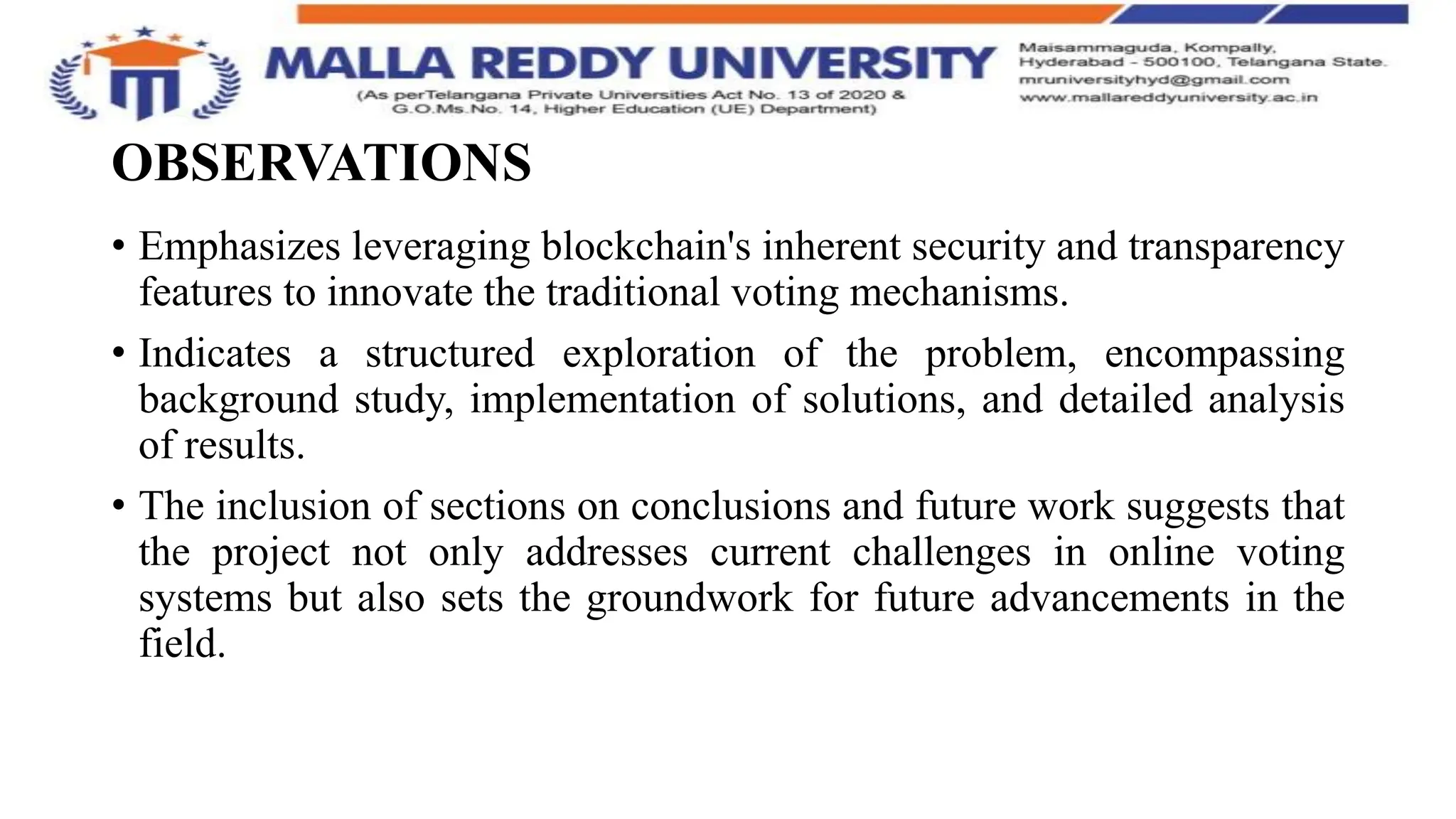 Blockchain Enabled Voting System Major Project | PPTX