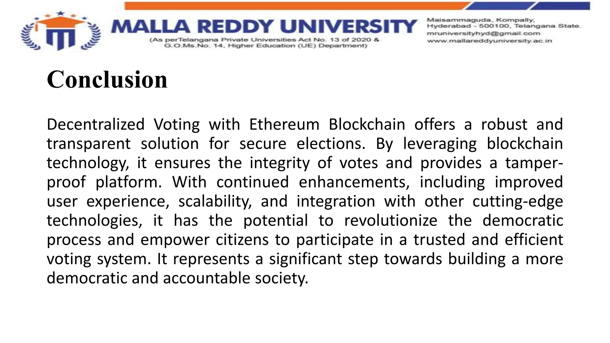 Blockchain Enabled Voting System Major Project | PPTX | Computing | Technology & Computing
