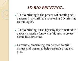3D BIO PRINTING USING TISSUE AND ORGANS | PPTX