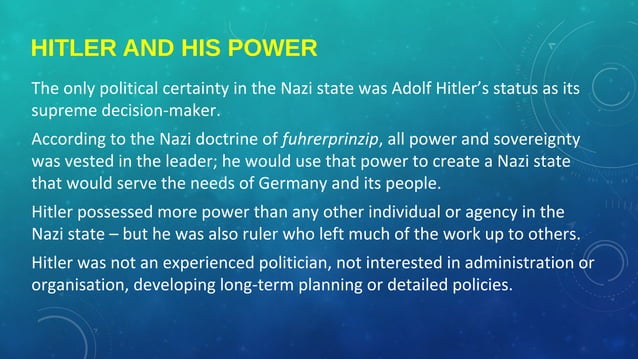 CAMBRIDGE A2 HISTORY: HITLER AIMS IN GOVERNMENT AND ADMINISTRATION | PPT