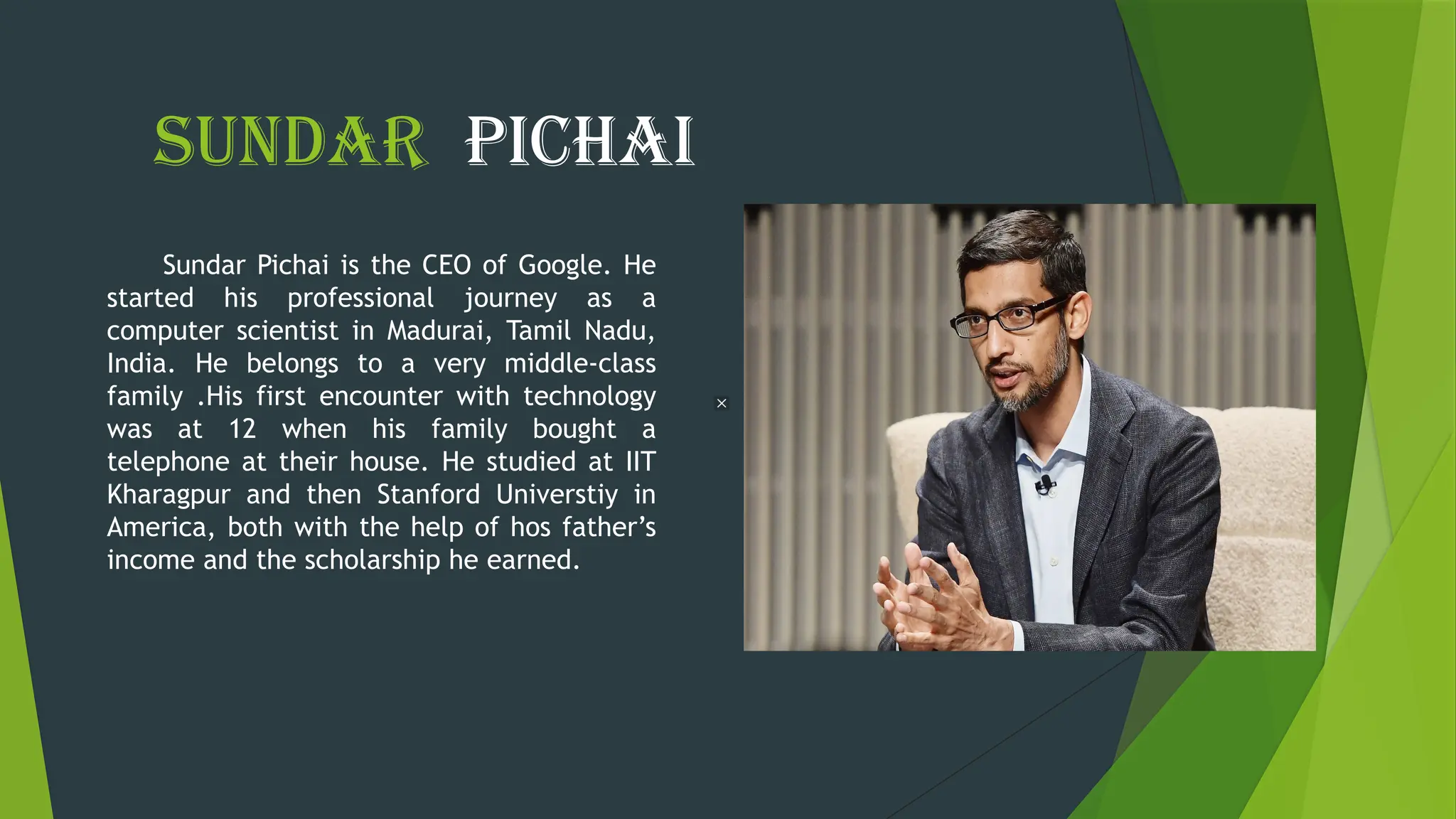 presentation about the google CEO ,Sundar Pichai | PPTX