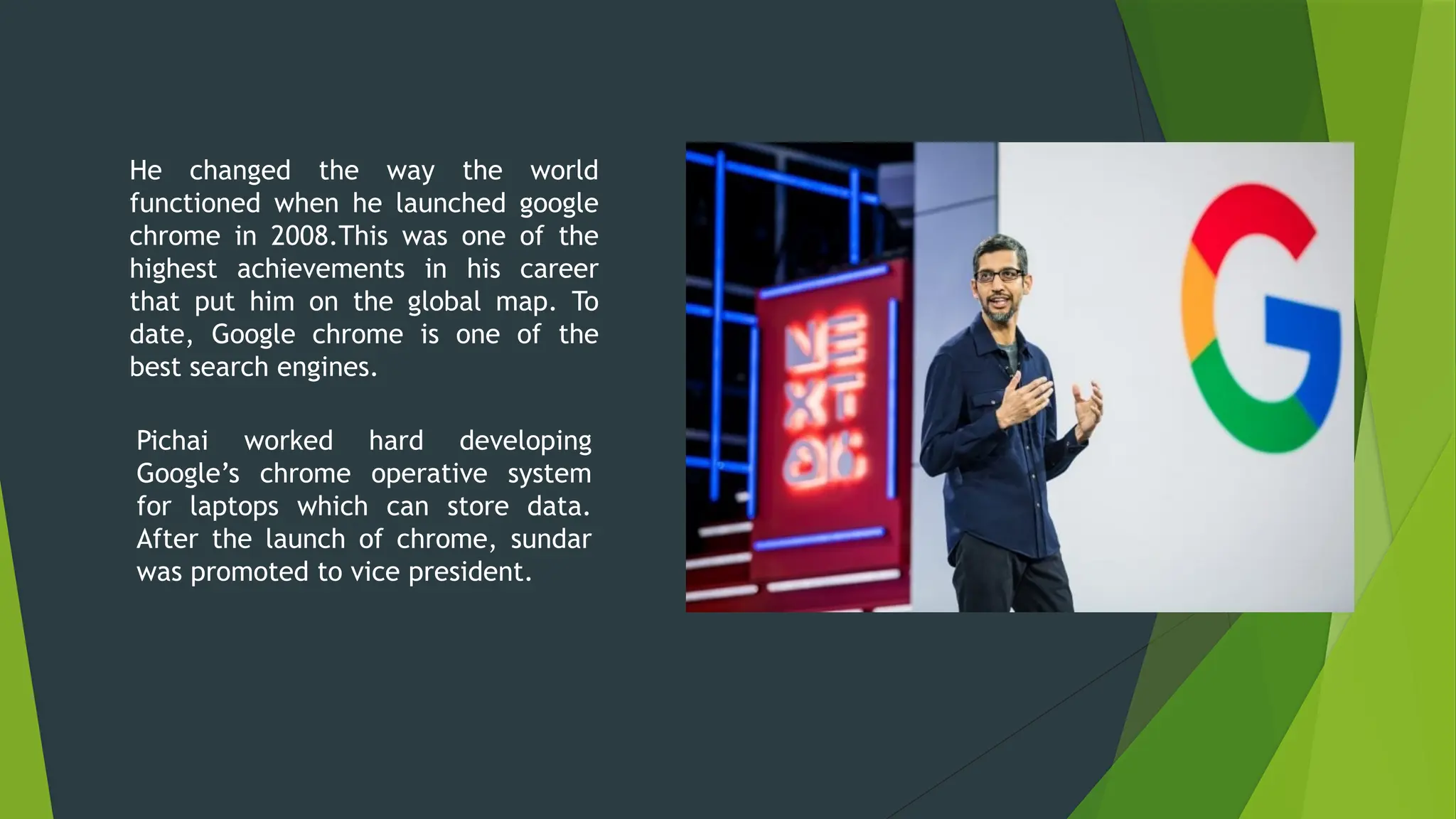 presentation about the google CEO ,Sundar Pichai | PPTX