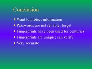 BIOMETRICS FINGER PRINT TECHNOLOGY | PPT
