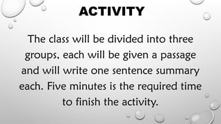 SUMMARIZING KEY INFORMATION GRADE 7 ENGL | PPTX