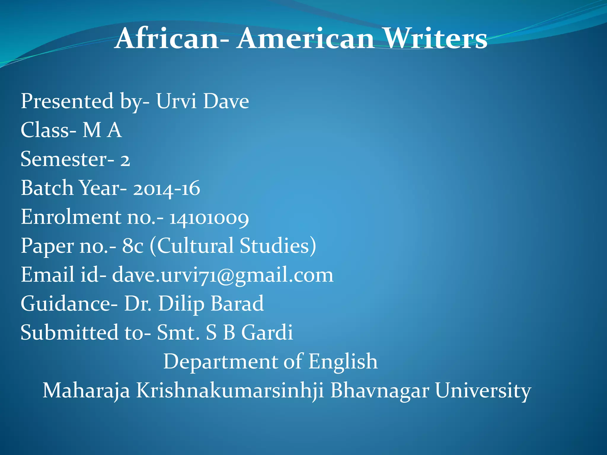 African- American Writers | PPTX