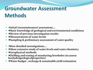 GROUND WATER ASSESSMENT METHOD’S | PPTX