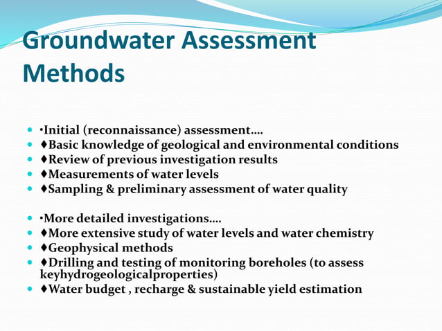 GROUND WATER ASSESSMENT METHOD’S | PPTX