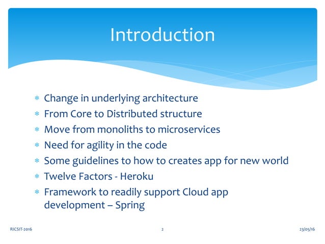 Twelve-Factor application pattern with Spring Framework | PPT