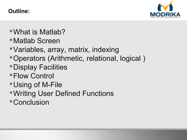 Introduction to Matlab for finance-Modrika | PPT