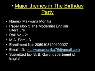major themes in The birthday Party | PPT