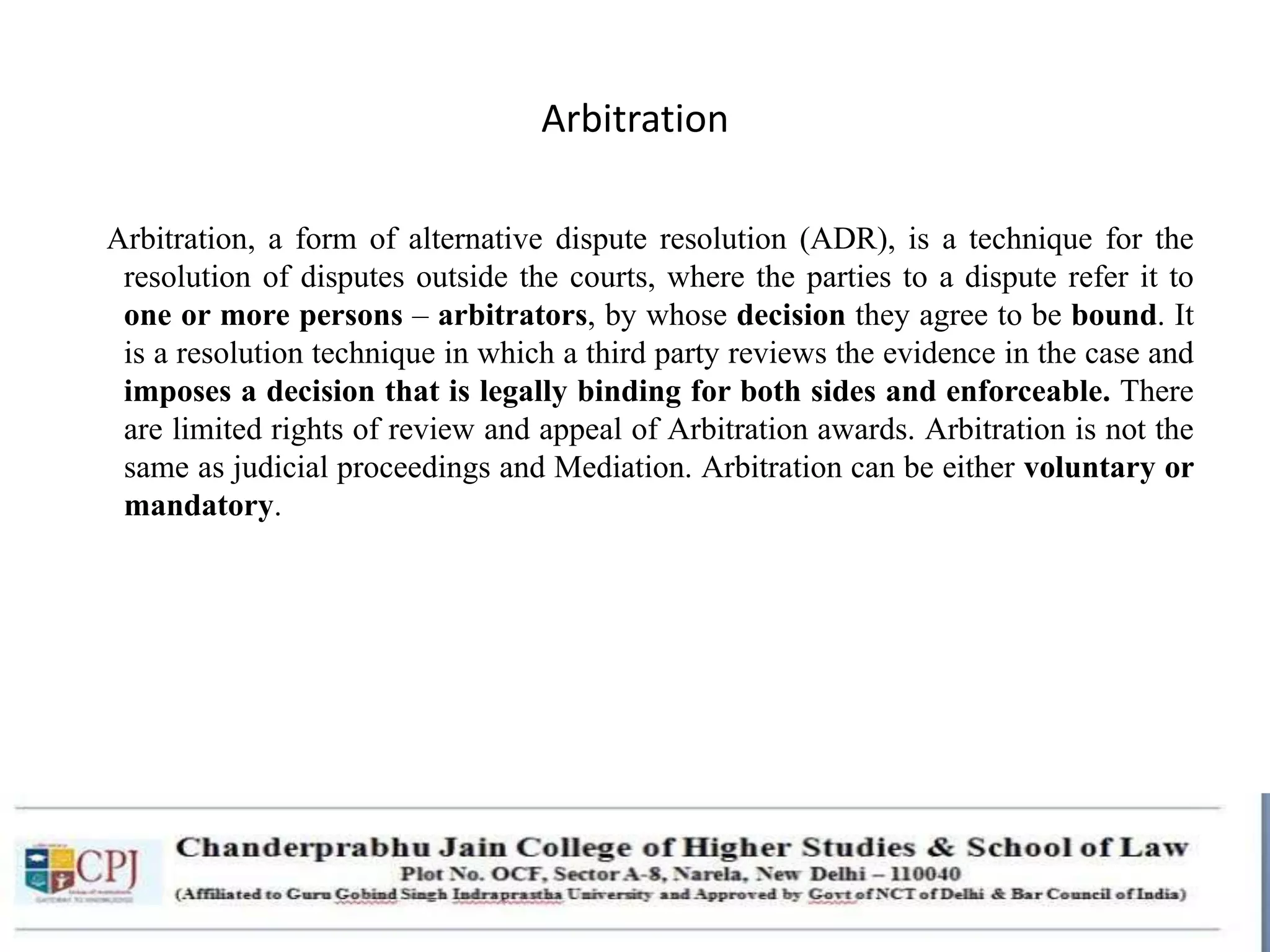 Alternative Dispute Resolution (ADR) [LLB -309] | PPTX | Law