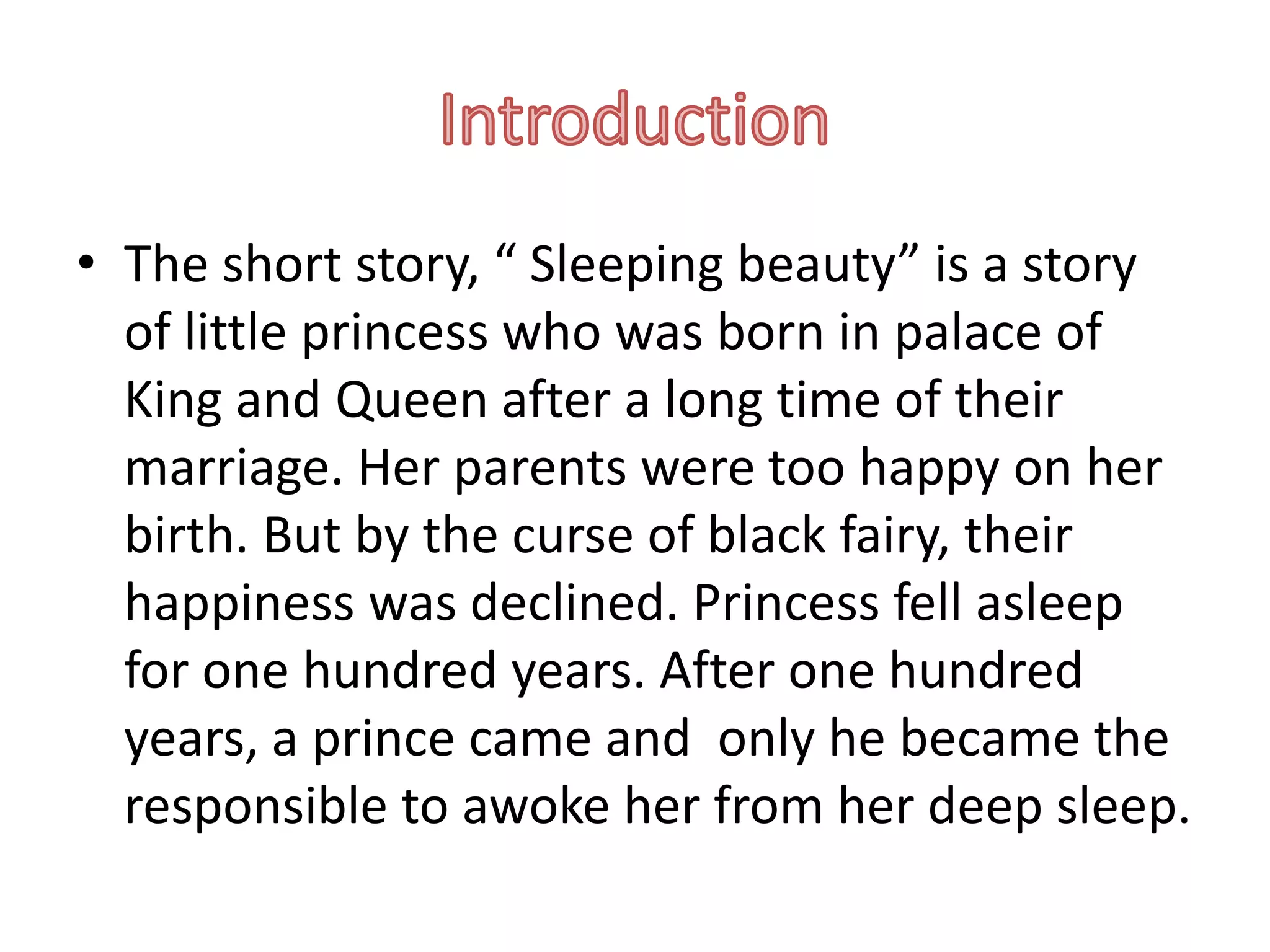an analysis on the short story sleeping beauty. | PPTX