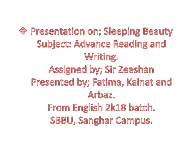 an analysis on the short story sleeping beauty. | PPTX