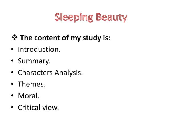 an analysis on the short story sleeping beauty. | PPTX