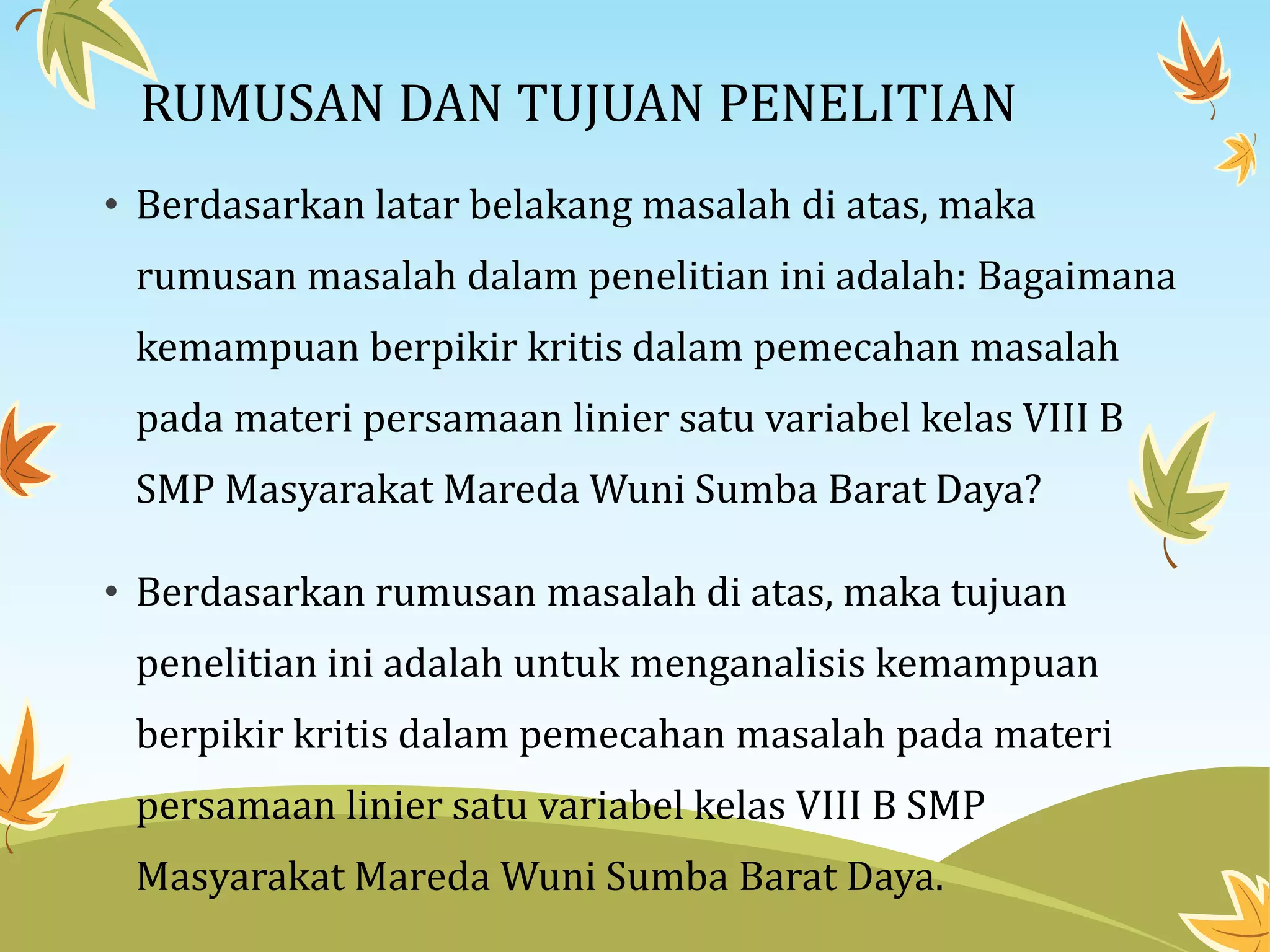 Analisis Kemampuan Berpikir Kritis dalam Pemecahan Masalah pada Materi ...