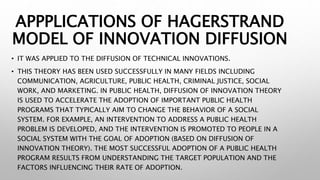 HEGERSTRAND MODEL OF AGRICULTURE INNOVATION DIFFUSION | PPTX