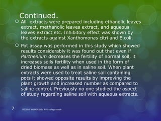 antimicrobial potential of parthenium plant extracts and study | PPT