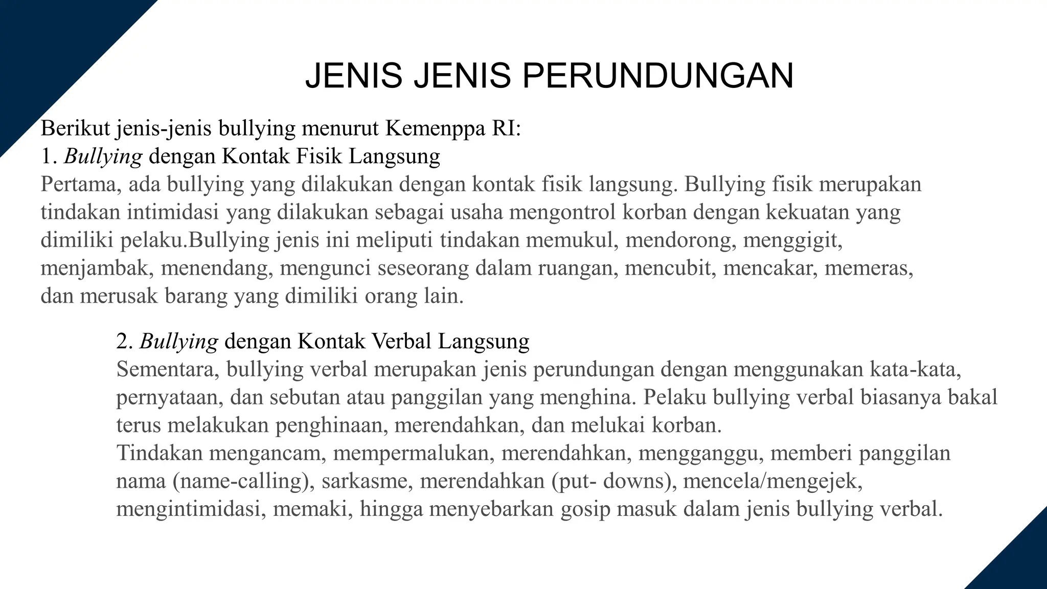 PPT PERUNDUNGAN DAN JENIS - JENIS PERUNDUNGAN | PPTX