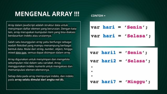 Ppt Array And Object Java Script Pengetahuan Pemrogramanpptx