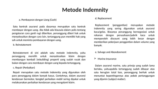 asuransi Kerugian, macam-macam, konsep dasar | PPTX
