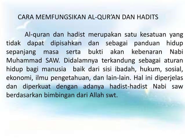 Ppt Bab 1 Al-Qur'an Hadits Kelas VII Semester 1 | PPTX