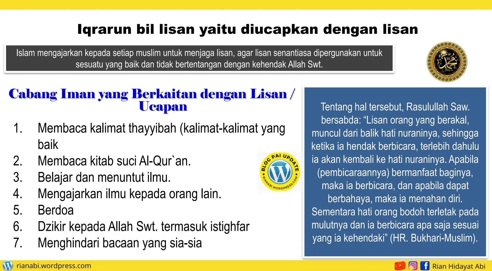 PPT BAB 2 SYU'ABUL IMAN, MA'RIFATUN BIL QOLBI, IQRARUN BIL LISAN ...