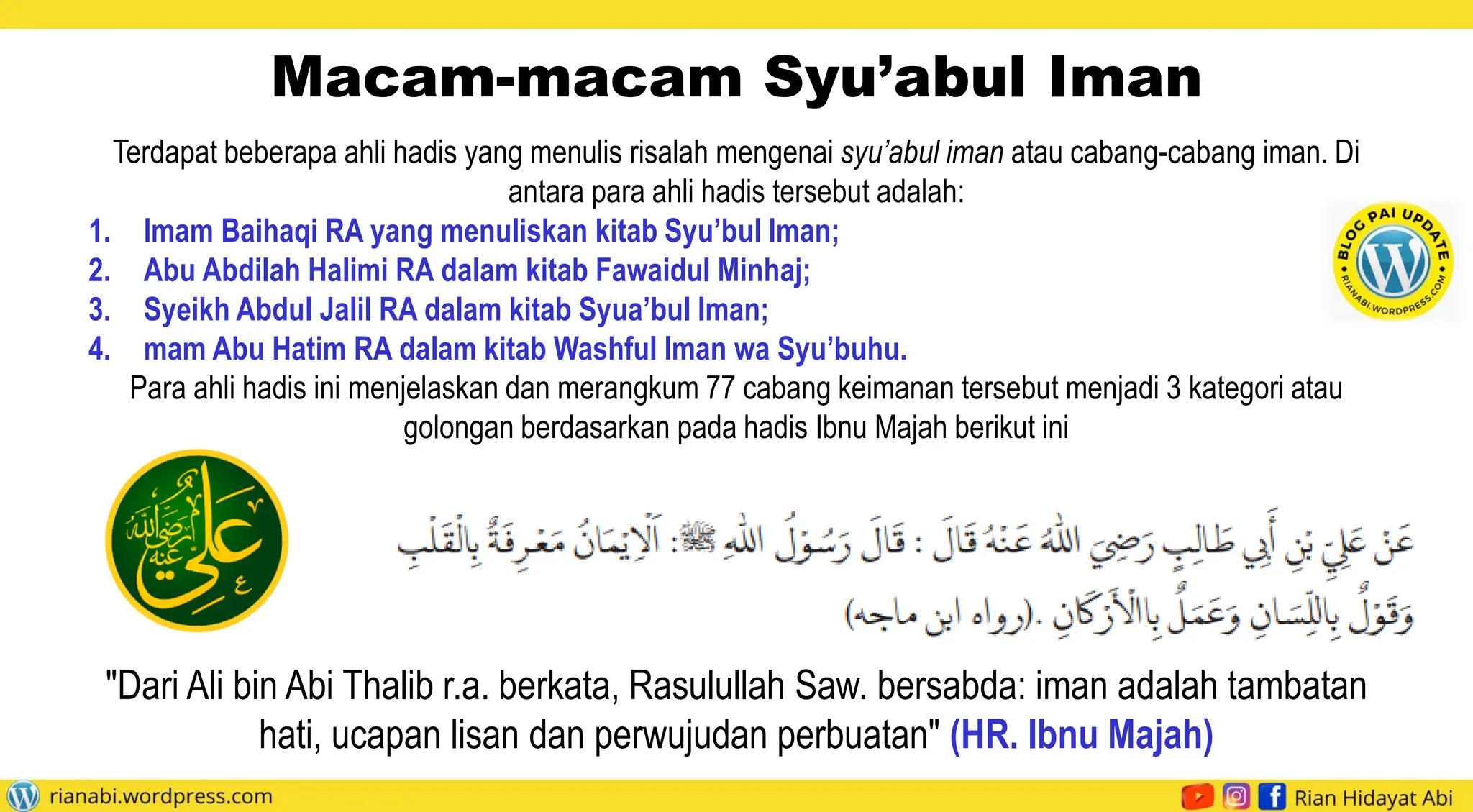 PPT BAB 2 SYU'ABUL IMAN, MA'RIFATUN BIL QOLBI, IQRARUN BIL LISAN ...