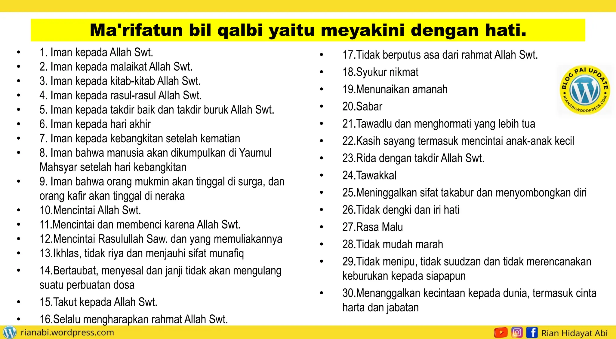 PPT BAB 2 SYU'ABUL IMAN, MA'RIFATUN BIL QOLBI, IQRARUN BIL LISAN ...