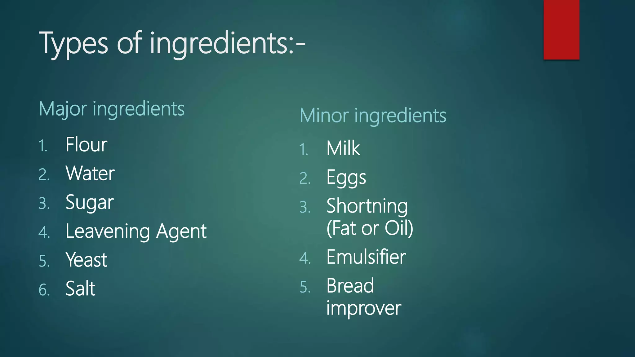 Role of ingredients in bakery industry | PPTX
