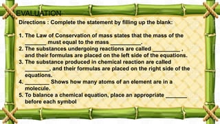 PPT LAW OF CONSERAVTION OF MASS AND BALANCE THE CHEMICAL EQUATIONS | PPTX