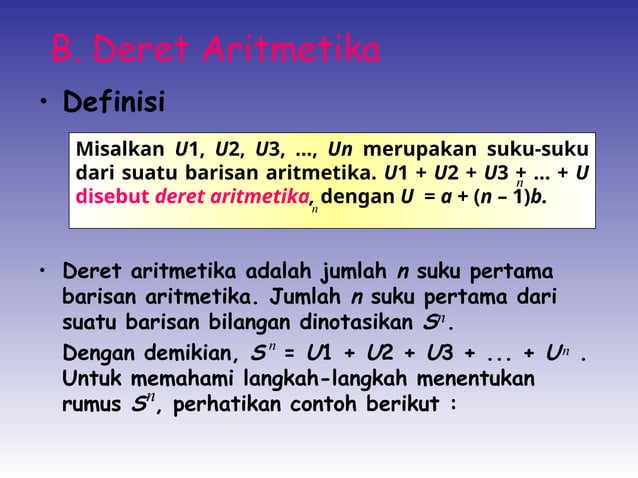 BARIS DAN DERET ARITMATIKA LENGKAP BESERTA CONTOHNYA | PPT