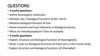 Ppt bioinorganic chemistry by dr.seema pattanshetti | PPT