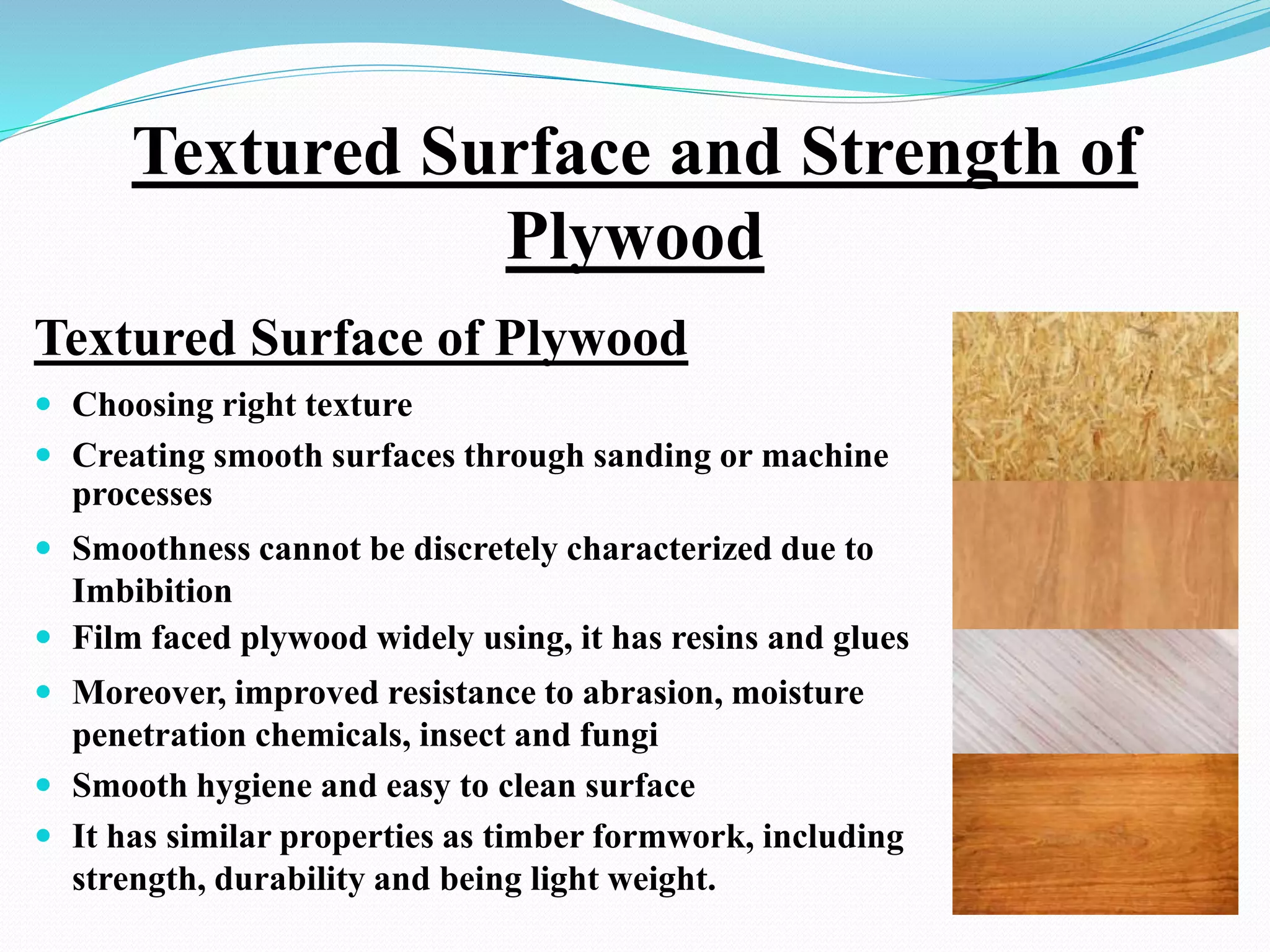 Properties of plywood formwork and study of other formwork materials | PPTX