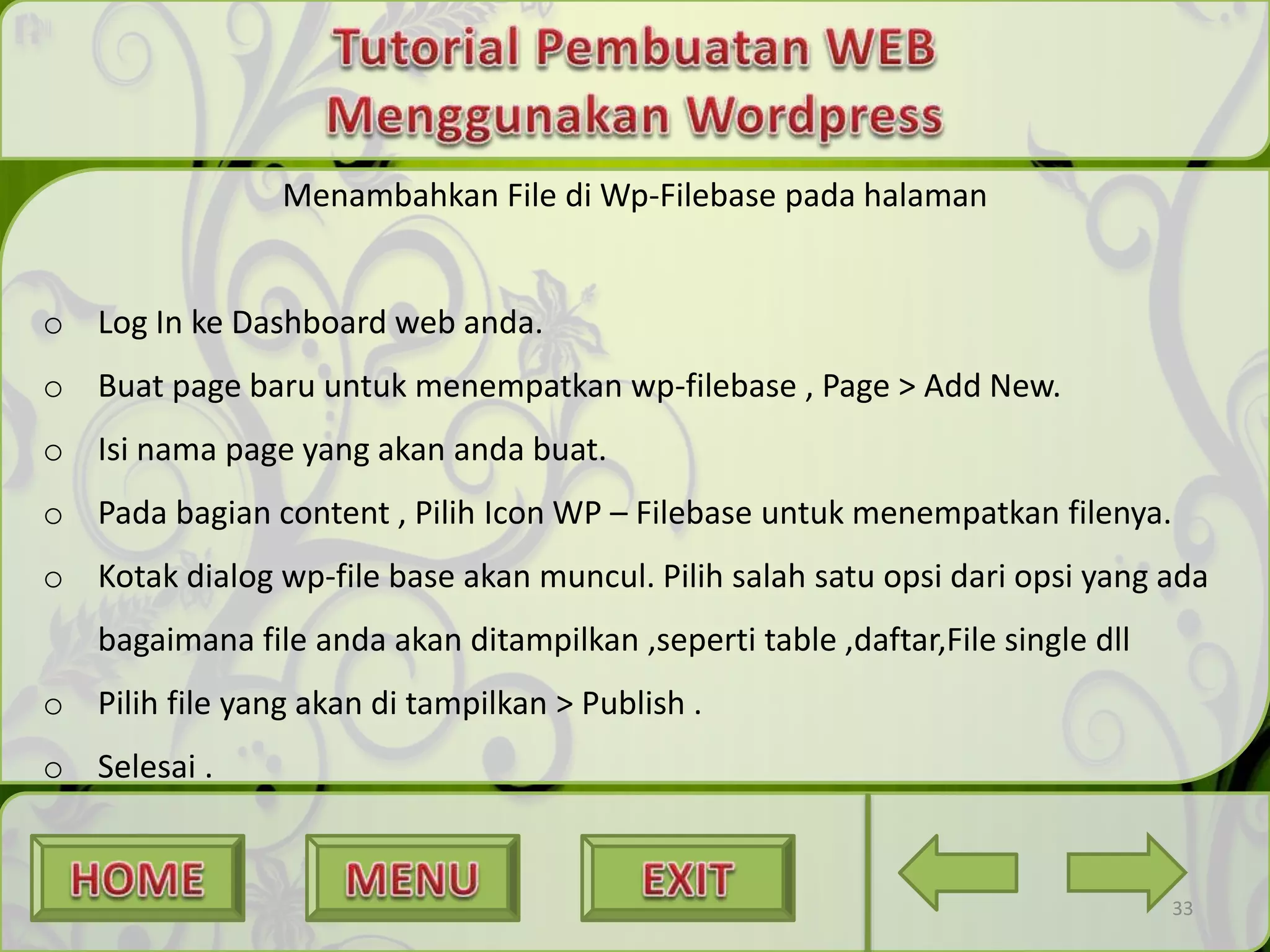 Ppt cara membuat website menggunakan wordpress wdwp team | PPTX