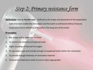 steps of cavity preparation for class 1 | PPTX