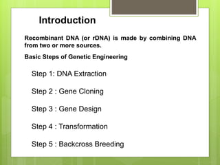 Recombinant DNA technology and its applications | PPTX