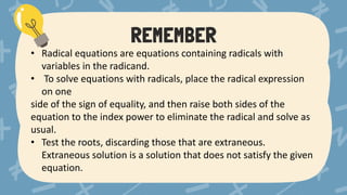 Math 9PPTCO2.Solving Rdical Equations pptx | PPTX