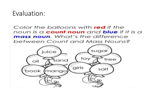 IDENTIFYING MASS NOUNS AND COUNT NOUNS IN A SENTENCE | PPTX | Food & Drink