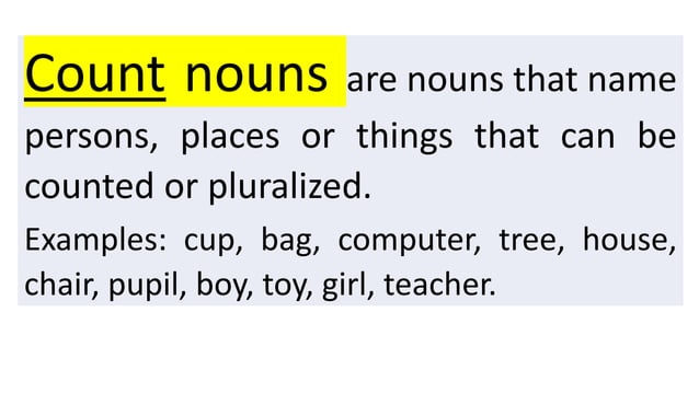 IDENTIFYING MASS NOUNS AND COUNT NOUNS IN A SENTENCE | PPTX | Food & Drink