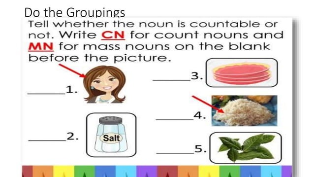 IDENTIFYING MASS NOUNS AND COUNT NOUNS IN A SENTENCE | PPTX | Food & Drink