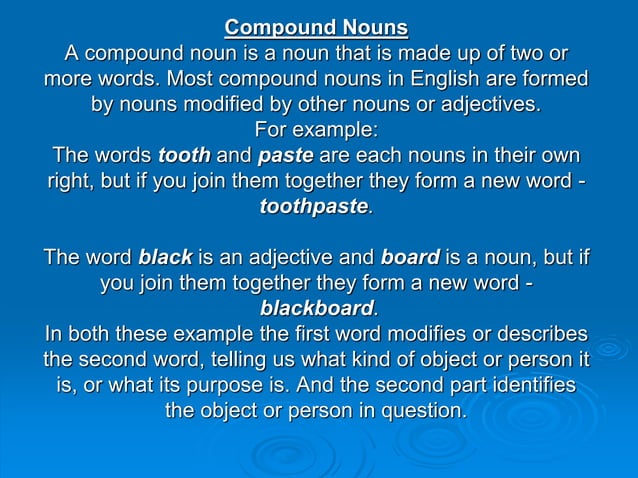 Ppt compound nouns and adjectives | PPTX