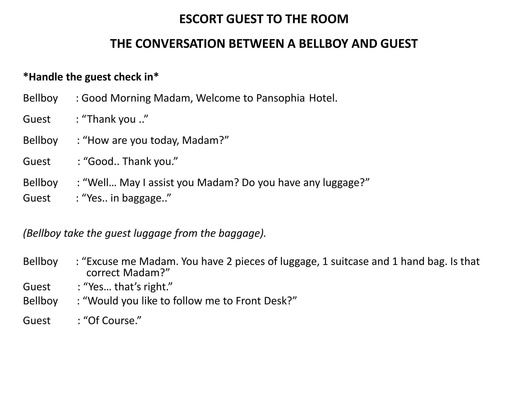 Basic conversation between porter and guest. | PDF