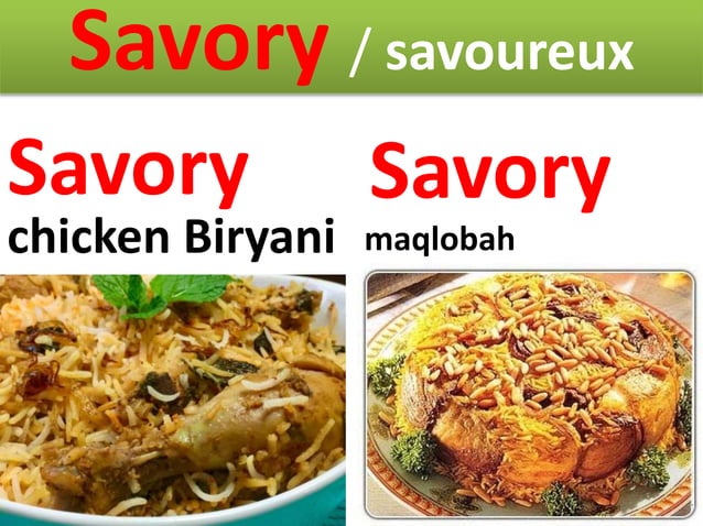 Les adjectifs en anglais décrivant la nourriture. | PPT