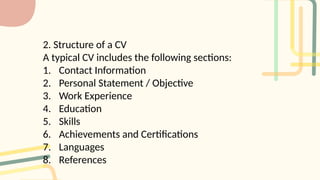 power point Curriculum vitae,structure ang language feature | PPT